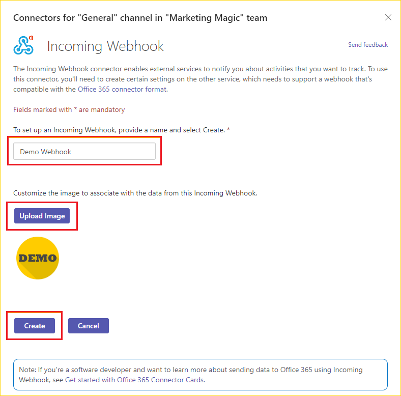 How to create a incoming webhook in Microsoft Teams